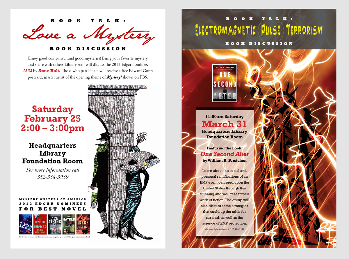 Library Marketing Design: Library Book Talk Event Signs & Bookmark ...