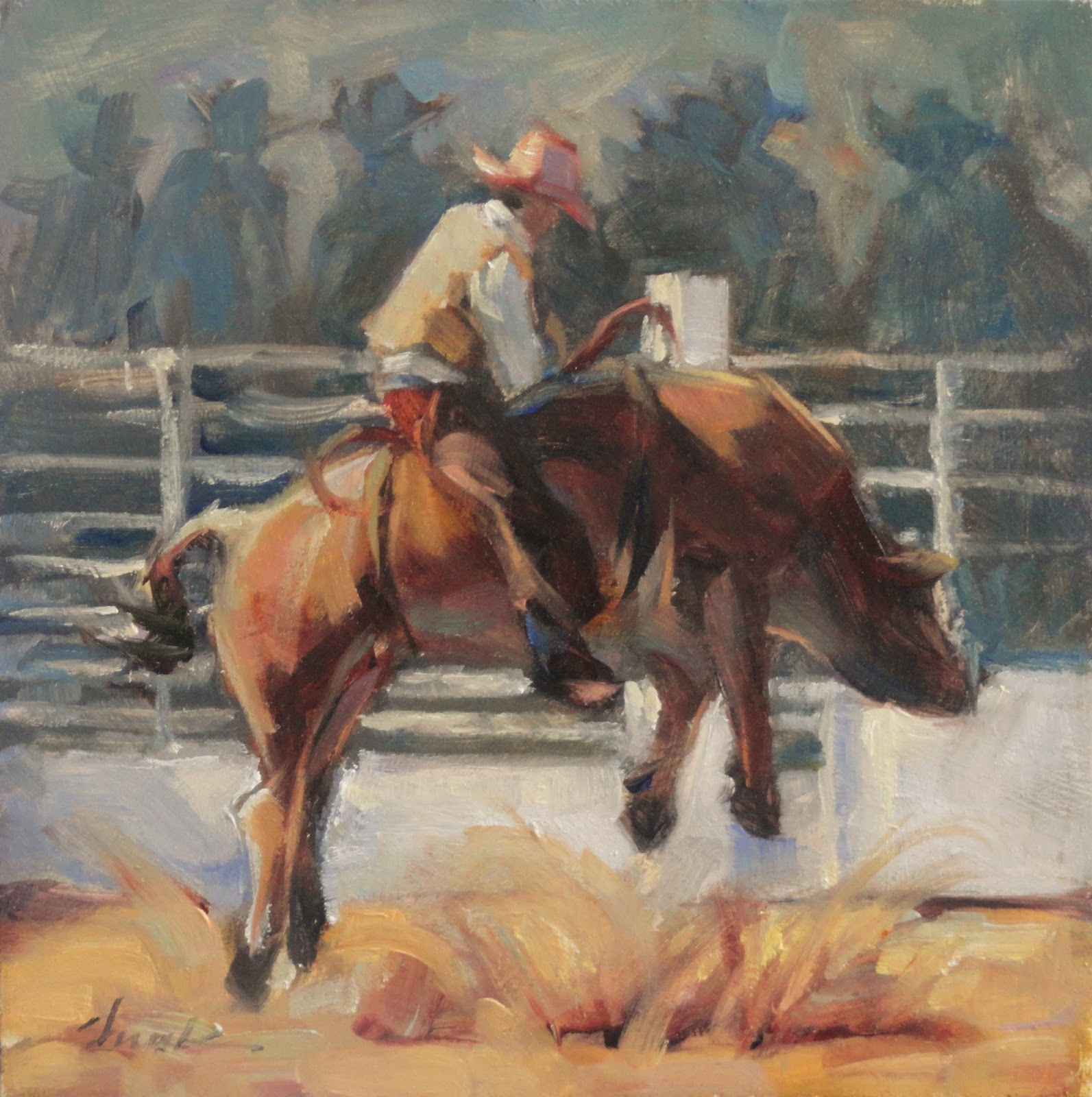 What the Day Brings. . .: "Bull Rider" framed rodeo paintng (sold)