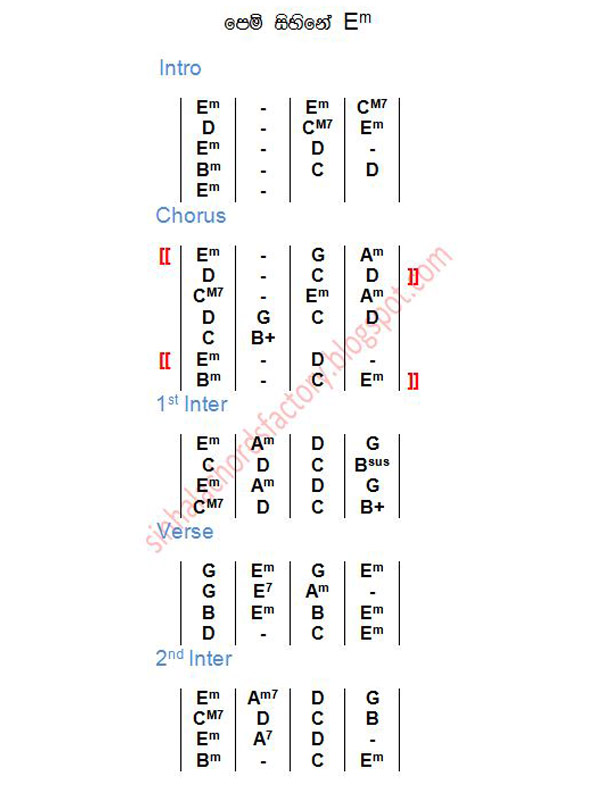 පෙම් සිහිනේ | Pem Sihine - Pradeep Rangana - Sinhala Song Chords ...