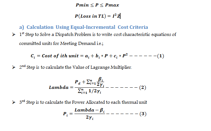 Electric Power System Economic Dispatch Of Thermal Generating Units Using Equal Incremental