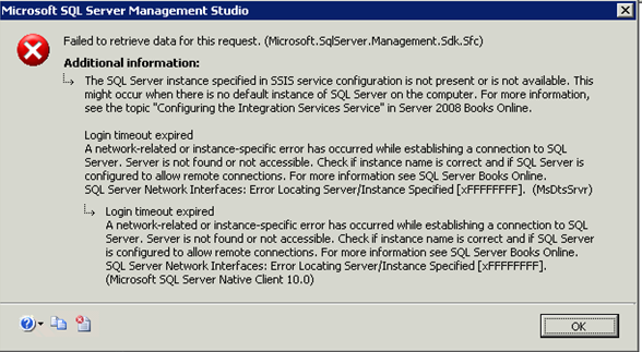 To fix this error, we have to modify the SSIS configuration file "MsDtsSrvr.ini.xml" to refer to ...