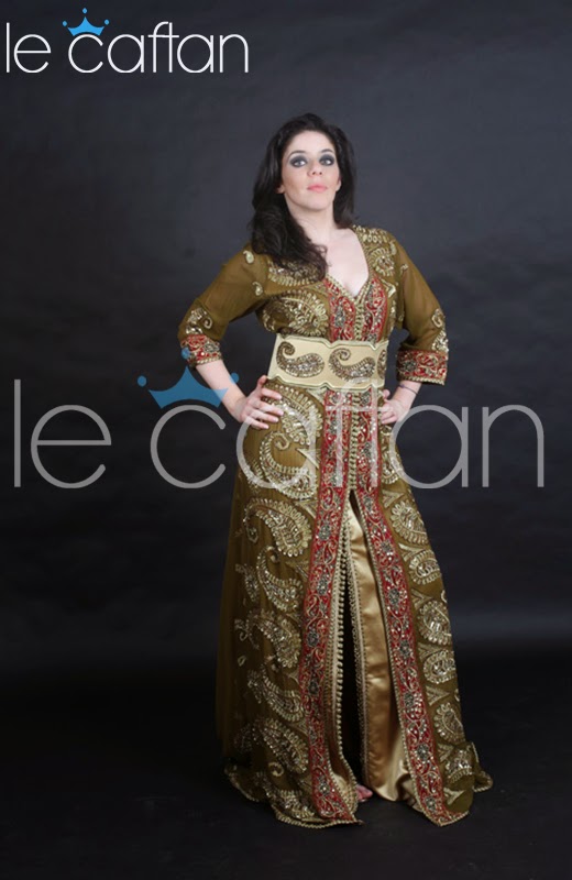 Caftan Marocain Vert Olive Haute Couture 2014 - 2015 | LE CAFTAN