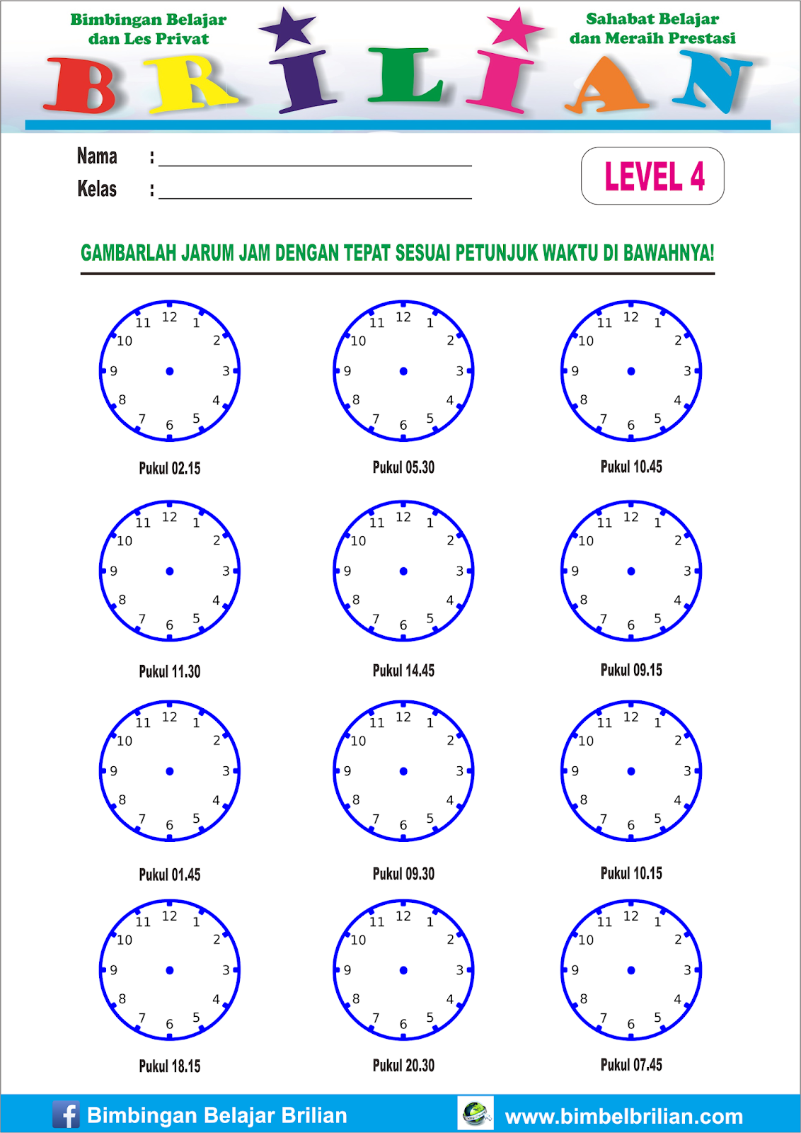 Lembar Latihan Soal Menggambar Jarum Jam Yang Dapat Dicetak - - Zona ...