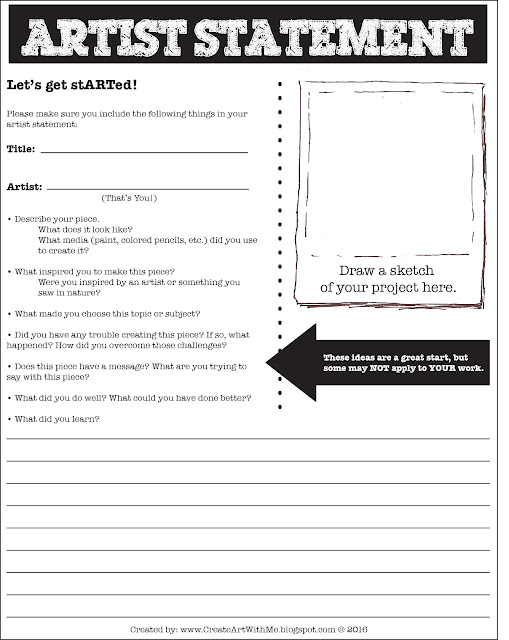 Create Art With Mrs. P!: Artist Statement Form for Middle School