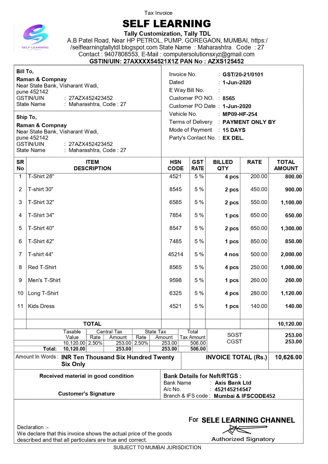 All Tally Invoice Format Sample's, Call Us (Whats App No.): 9407808553 ...