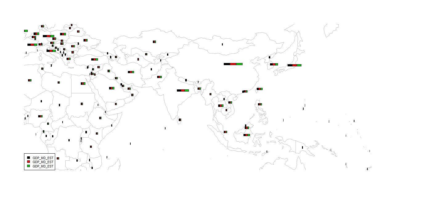 R graph gallery: RG#91: Plot bar or pie chart over world map using rworldmap package