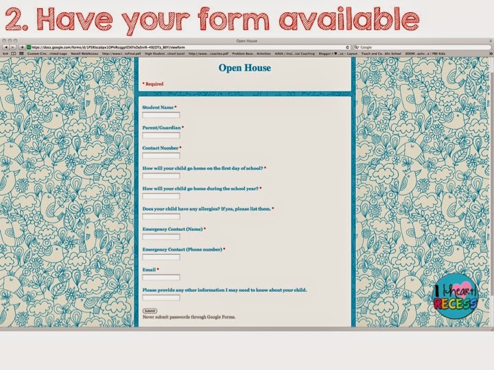 Google Form for Open House - I {heart} Recess