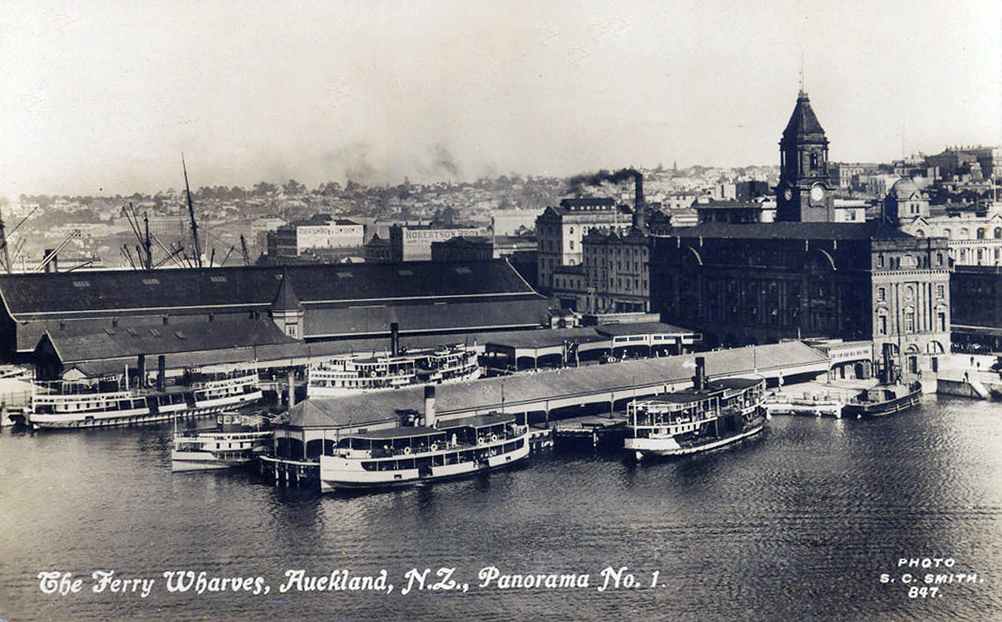 transpress nz: Auckland ferry wharves, 1920s