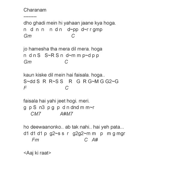 Hindi Song Notes And Keys