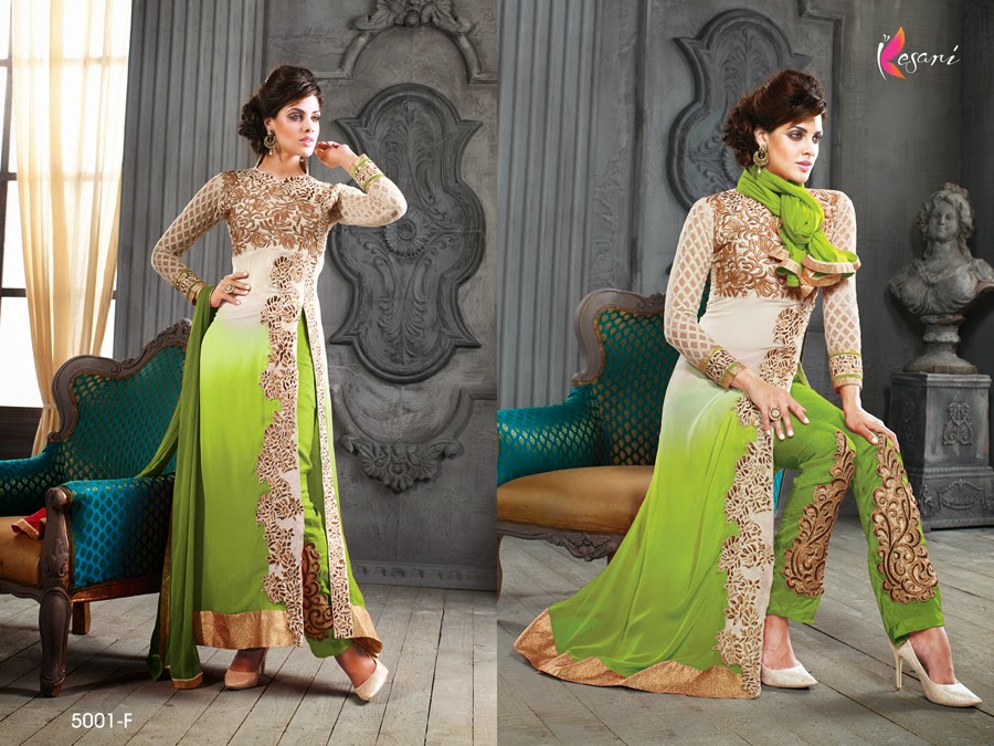 BEAUTIFUL PARTY WEAR KESARI SUIT-5001-F