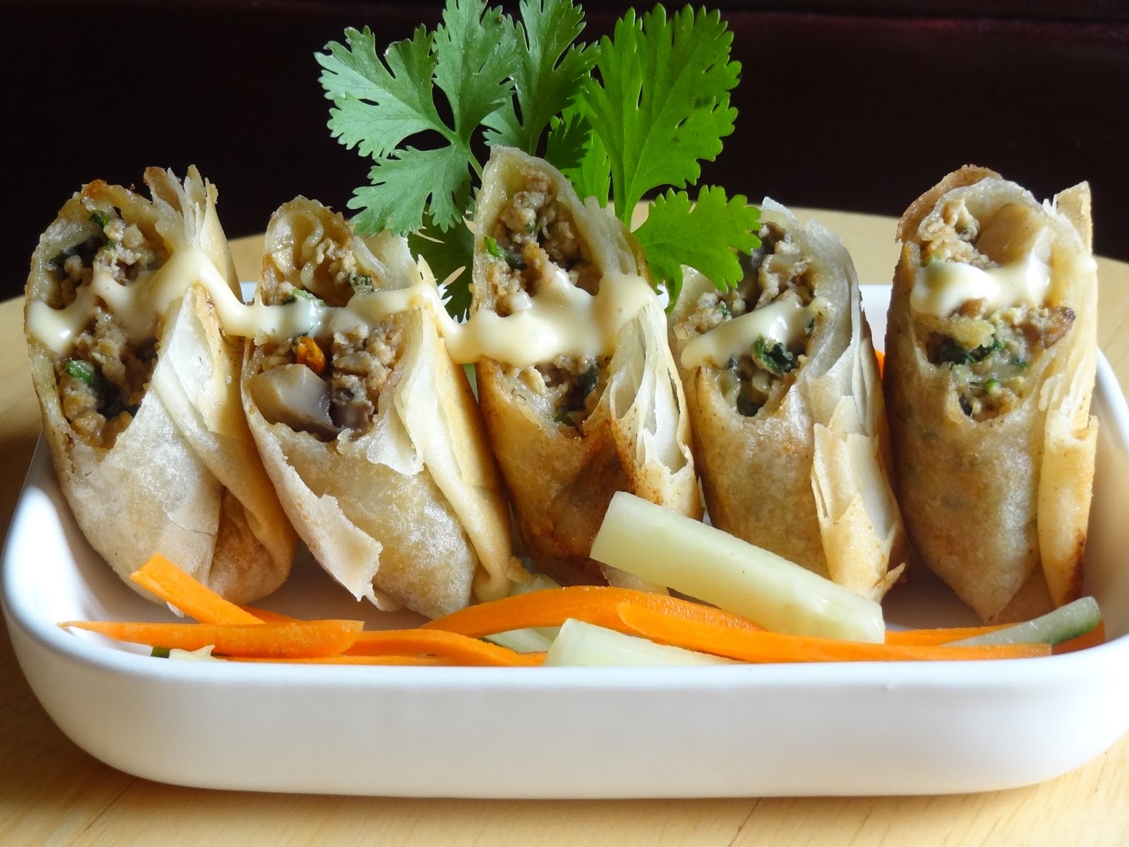 Spinach and feta spring rolls