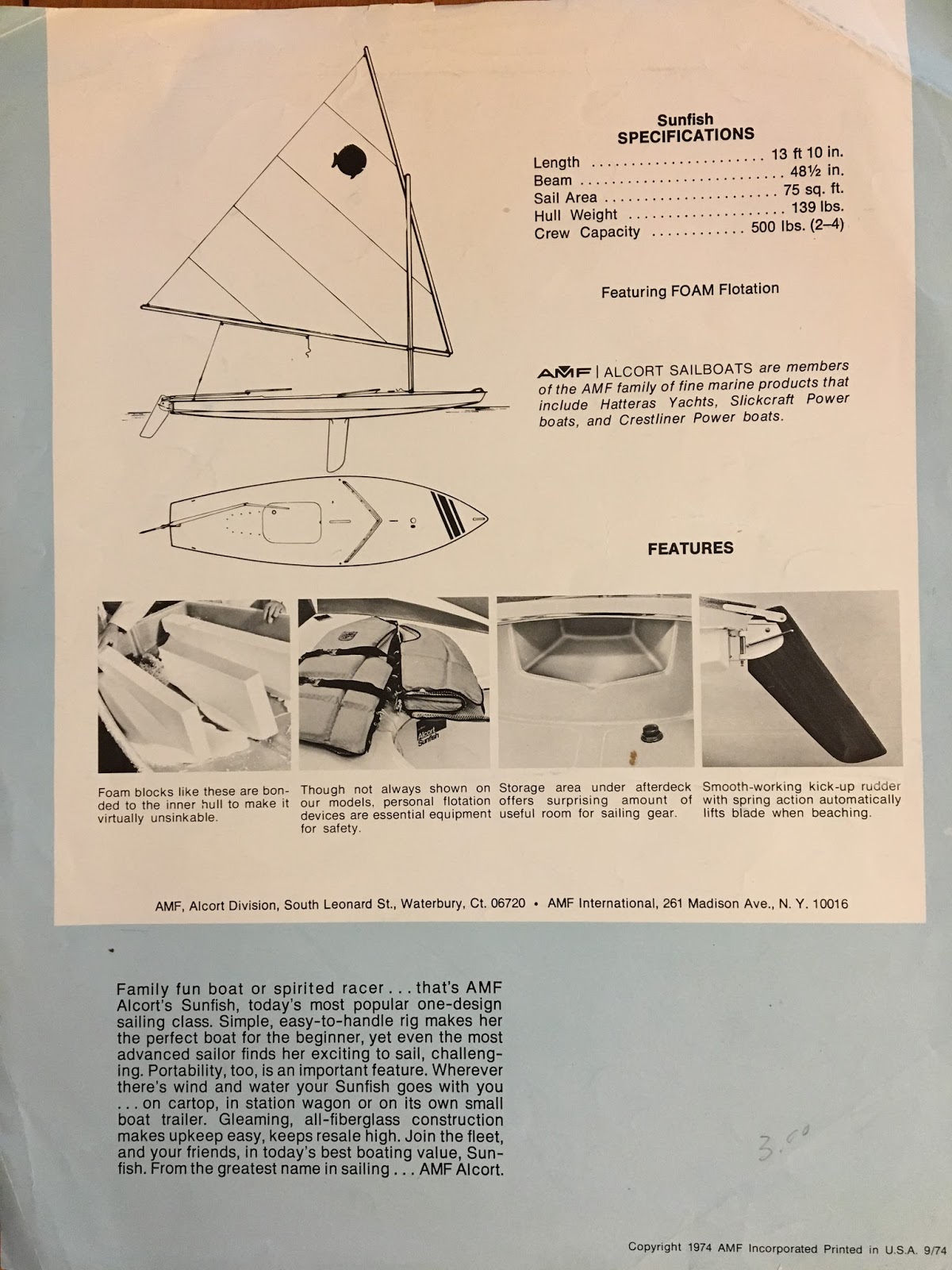 Small Boat Restoration: AMF/Alcort Sunfish Sailboat Specifications