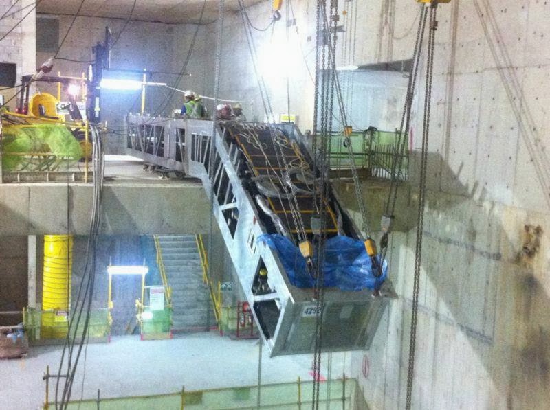 Downtown Line Construction: Installation of escalators at Newton