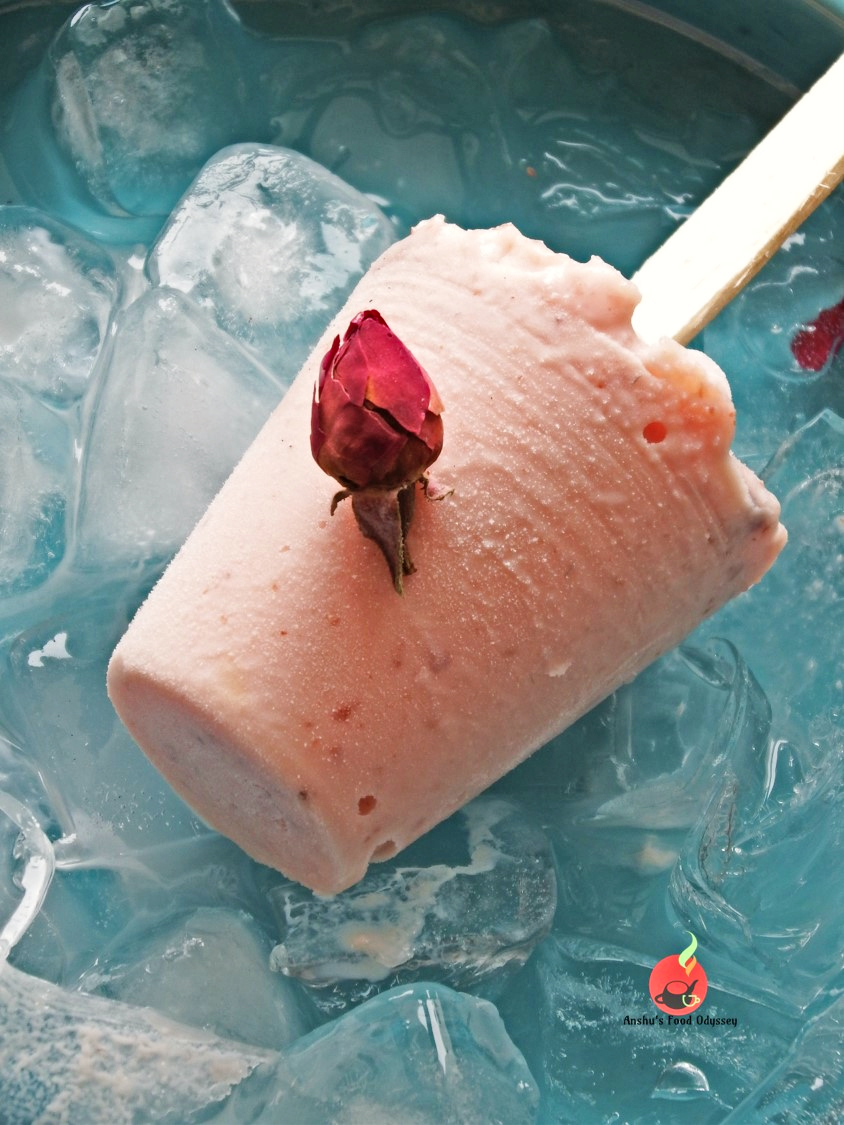 Rose and Almond Kulfi | Rose and Almond Flavored Indian Ice Cream Stick