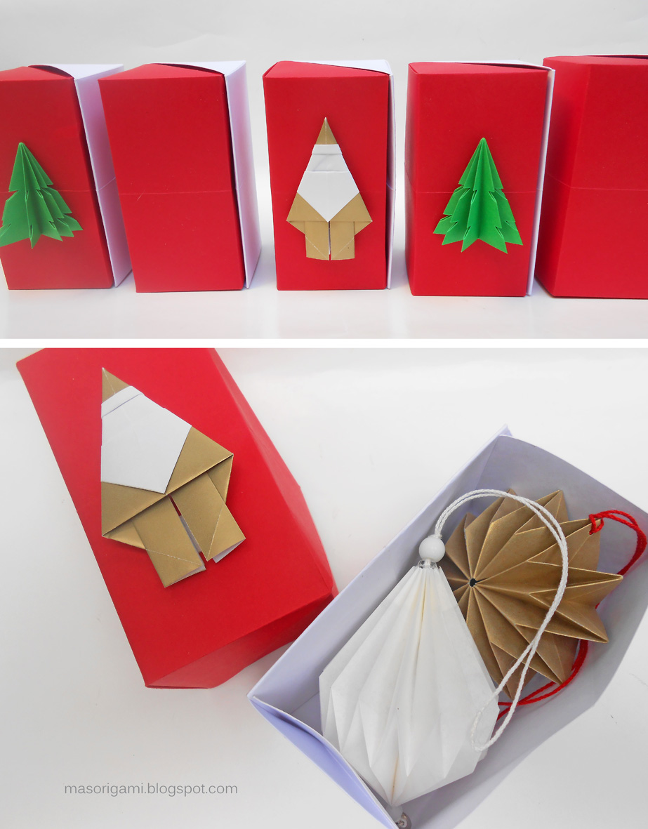 mas origami: Adornos de Navidad con caja bicolor