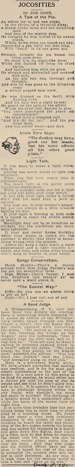 Who Was Joe Cone?: Jocosities, August 1 - 20, 1910