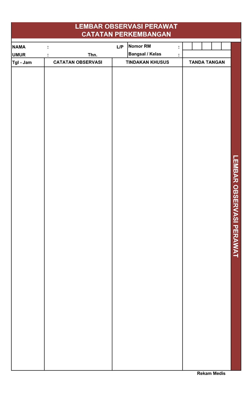 CONTOH REKAM MEDIS : FORMAT LEMBAR OBSERVASI PERAWAT CATATAN ...