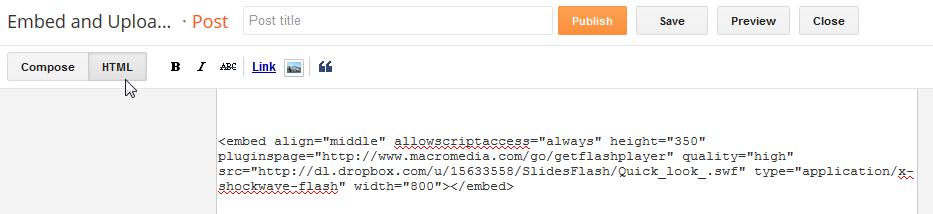 Embed and Upload SWF in Google Blogger POST