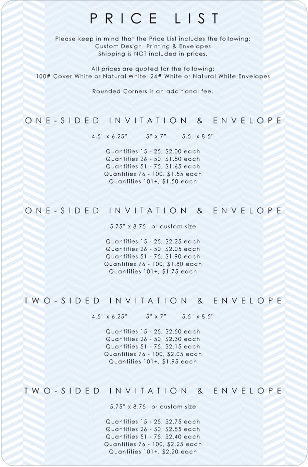 Rice Designs: price list