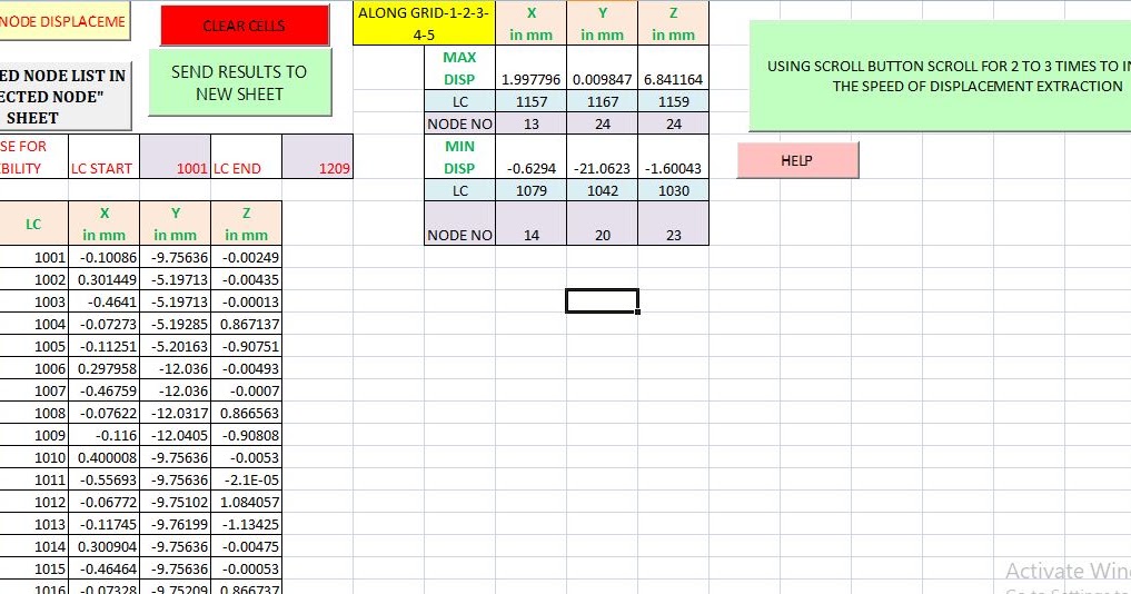 STRUCTURAL ENGINEERING TOOLS: STAAD PRO NODE DISPLACEMENT -EXCEL