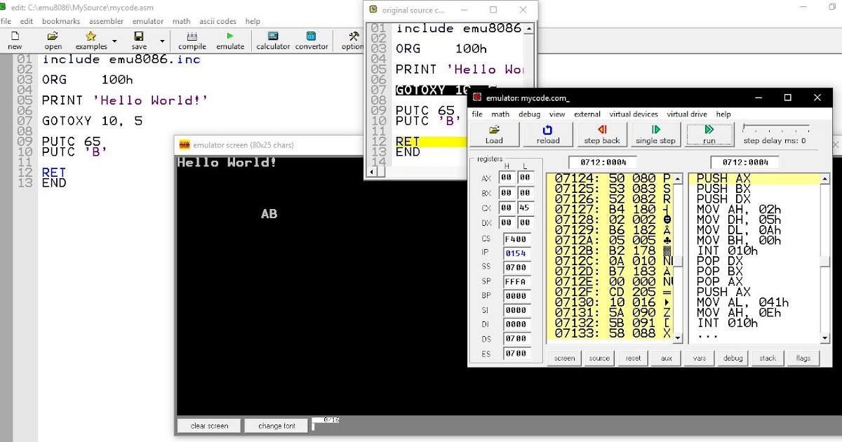 LENGUAJES DE INTERFAZ: Mas ejemplos con la libreria emu8086.inc