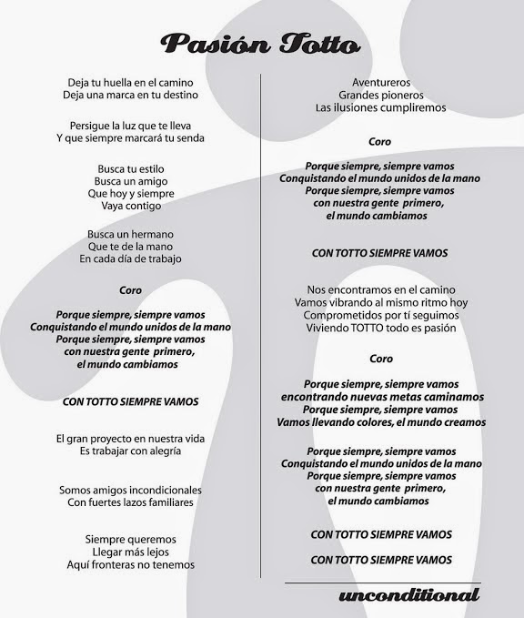 HISTORIA DE TOTTO (NALSANI S.A.): HIMNO DE TOTTO