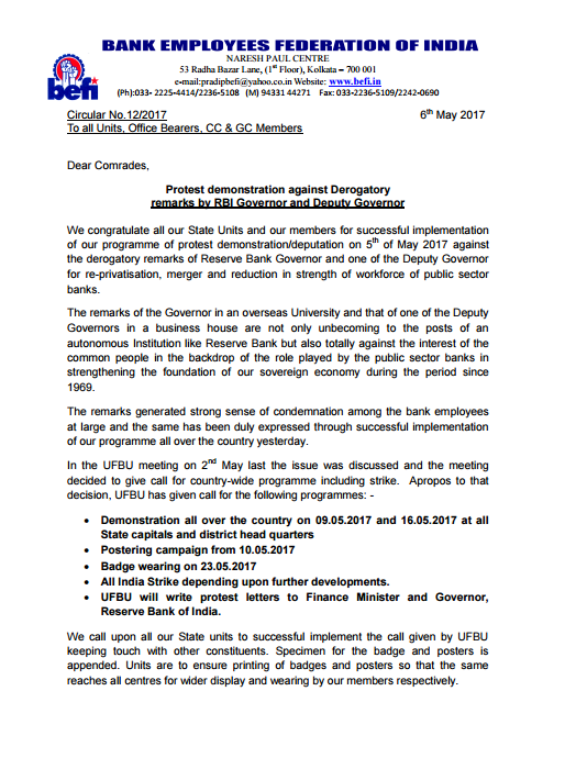 Protest Against ANTI-PSB Statements by Governor and Deputy Governor of ...