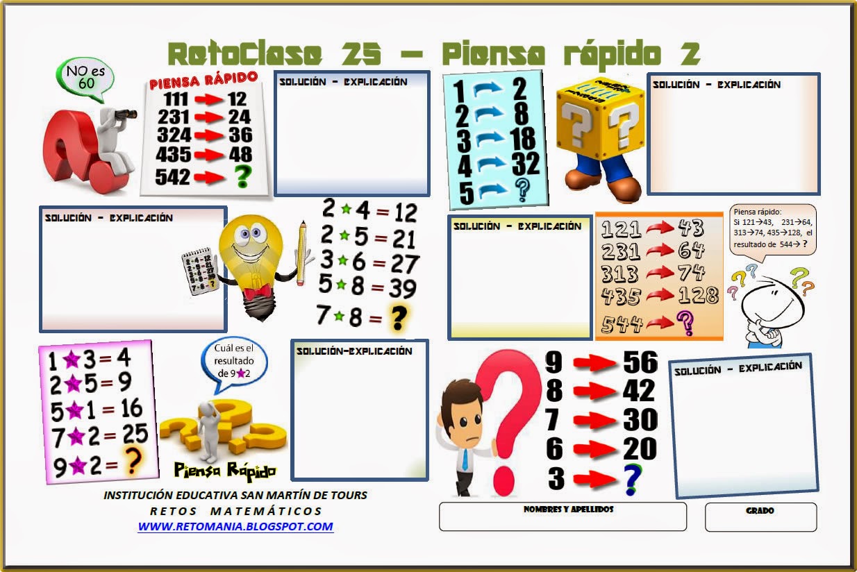 RETO MATEMÁTICO 25 - PIENSA RÁPIDO 2 ~ RETOS MATEMÁTICOS