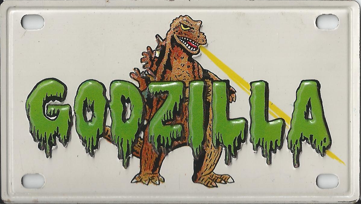 the sphinx: Godzilla Bicycle License Plate (Marx, 1967)