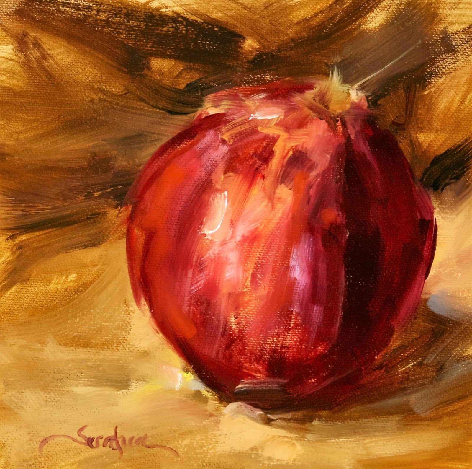 Spontaneity in Paint: Red Onion in Warm Light