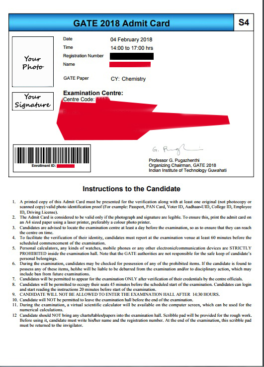 GATE 2018 Admit Card Download - All 'Bout Chemistry