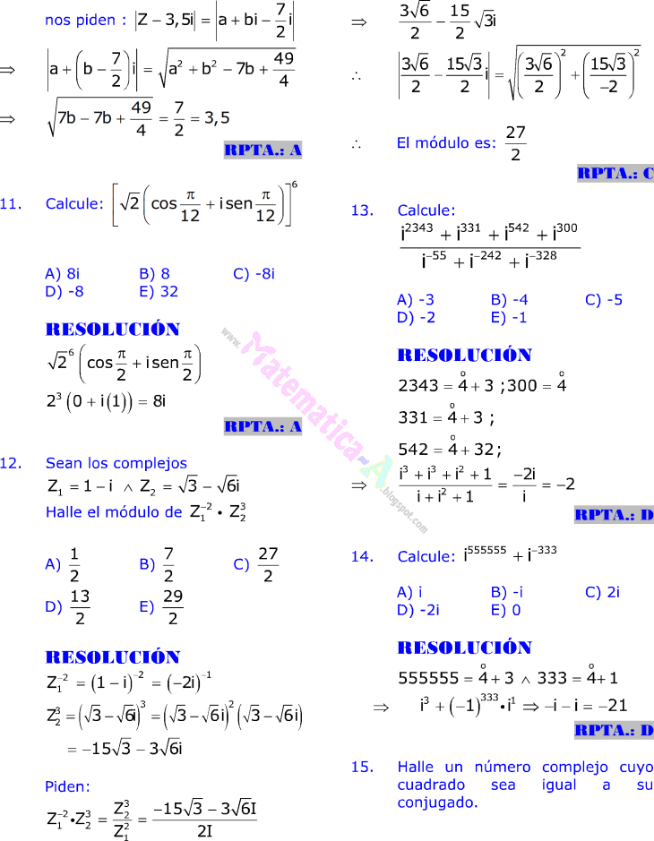 NÚMEROS COMPLEJOS EJERCICIOS RESUELTOS ~ MATEMATICAS PROBLEMAS RESUELTOS