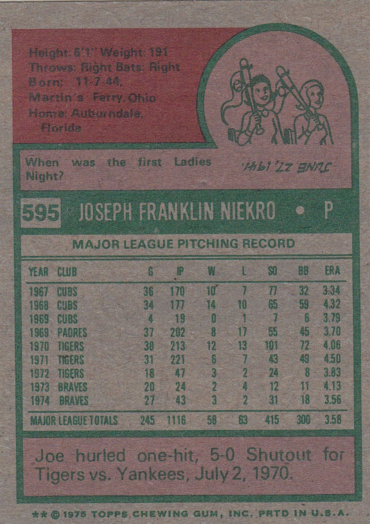 1975 Topps (it's far out, man): #595 - Joe Niekro