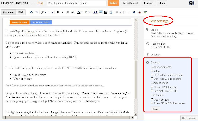 Options in Blogger's post-editor: where to find them | Blogger-Hints ...