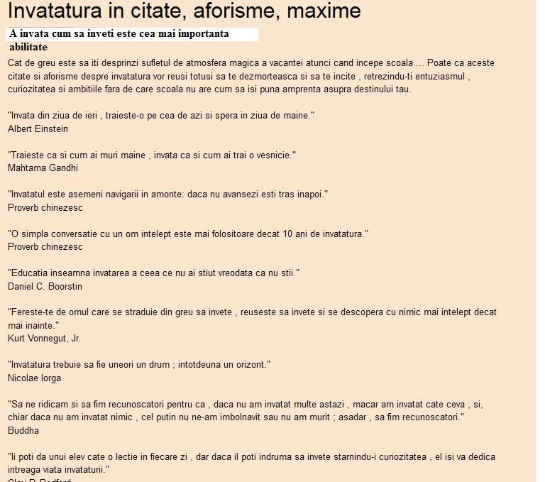Matematica vieții în toată splendoarea ei: INVATATURA IN CITATE!