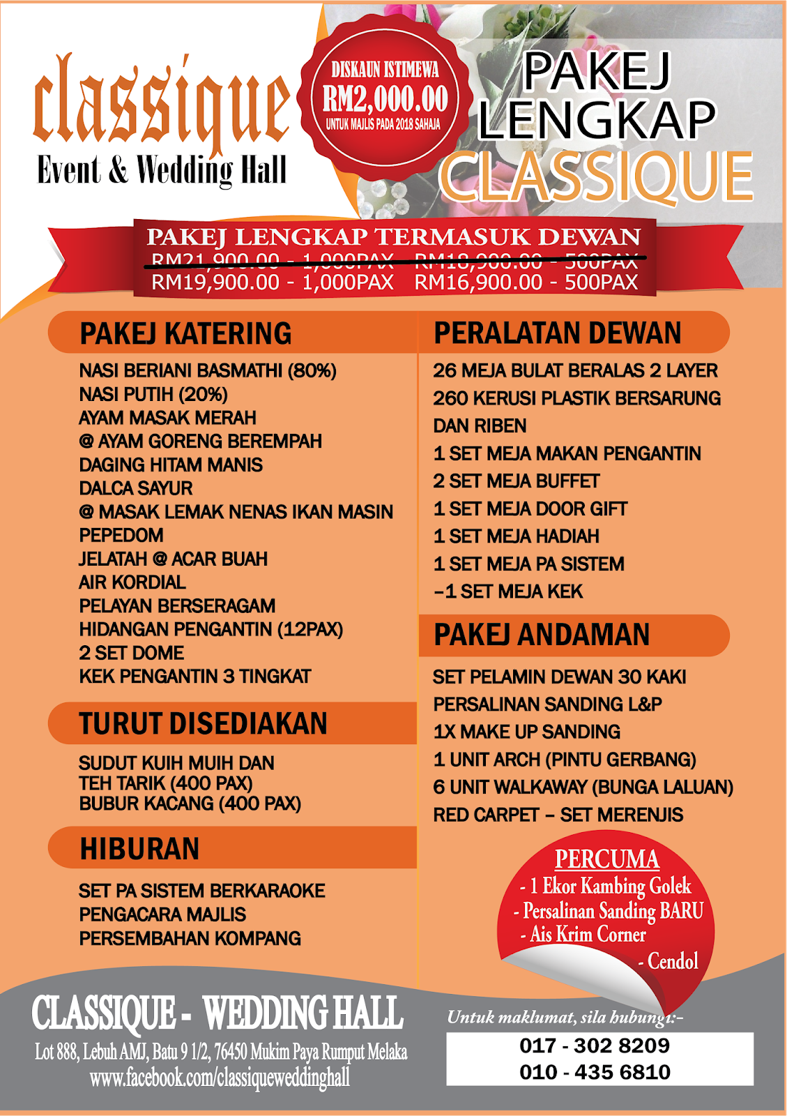 PAKEJ PROMOSI CLASSIQUE WEDDING HALL - DEWAN MAJLIS KAHWIN MELAKA ...