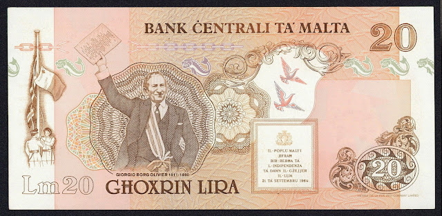 Malta 20 Maltese Lira banknote 1989|World Banknotes & Coins Pictures ...