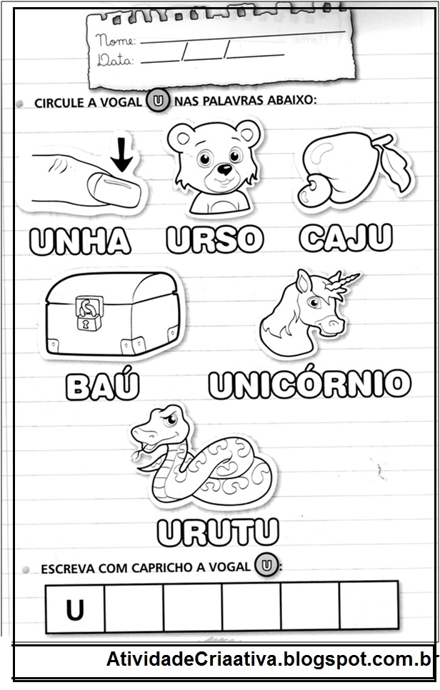 Atividade Criativa: Atividades Vogal U (educação Infantil) 95E