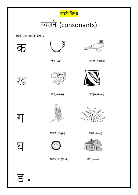 Marathi Worksheets: Consonant (Vyanjan)