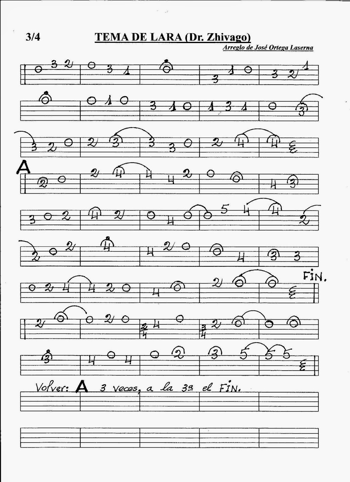 Partituras En Cifra Para Bandurria Y LaÚd De JosÉ Ortega Laserna El Tema De Lara Dr Zhivago