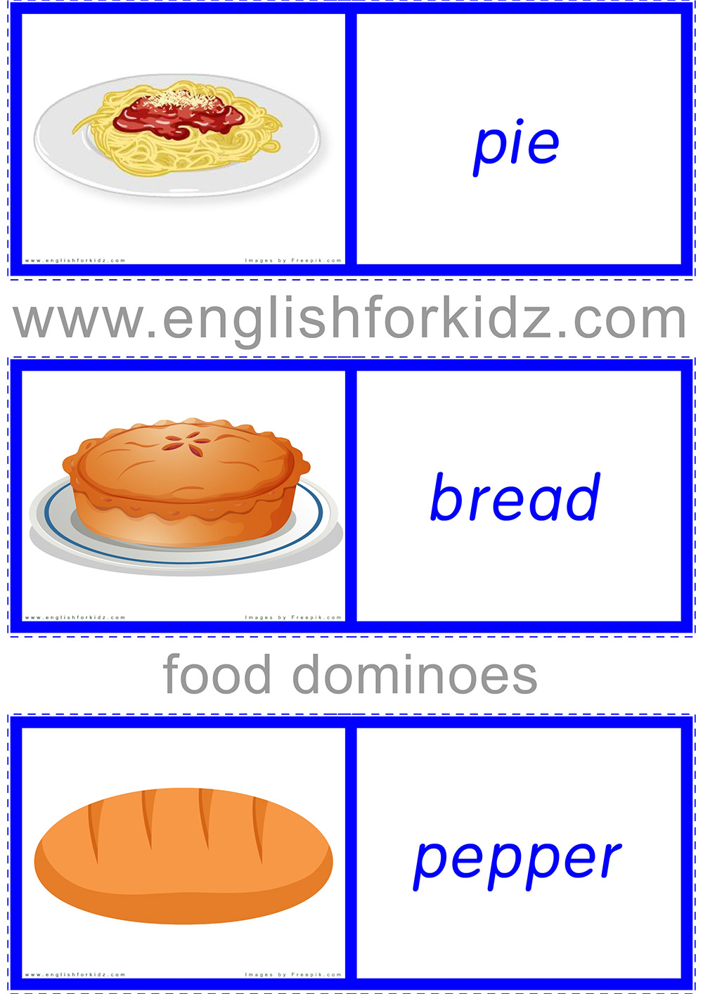 English for Kids Step by Step: Food and Drinks Dominoes. Part 1.