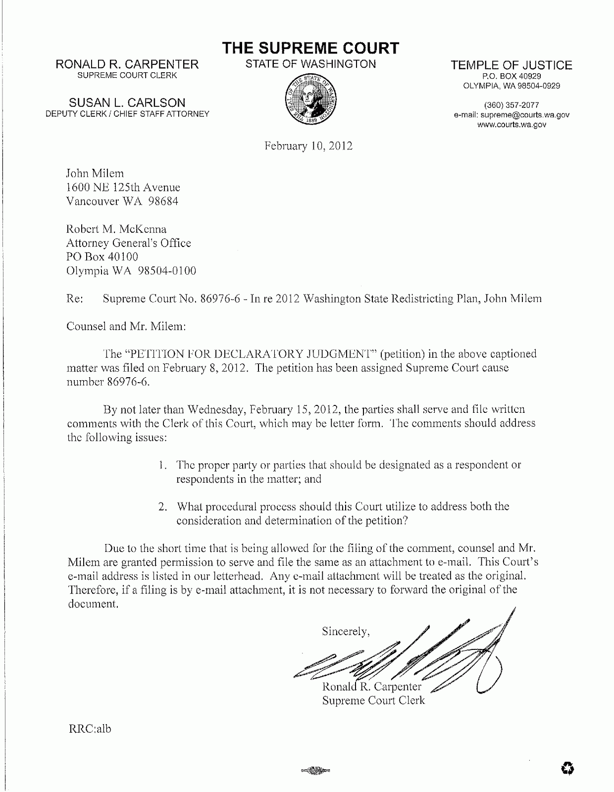 Revisit Redistricting In Washington State Letter Of Request From