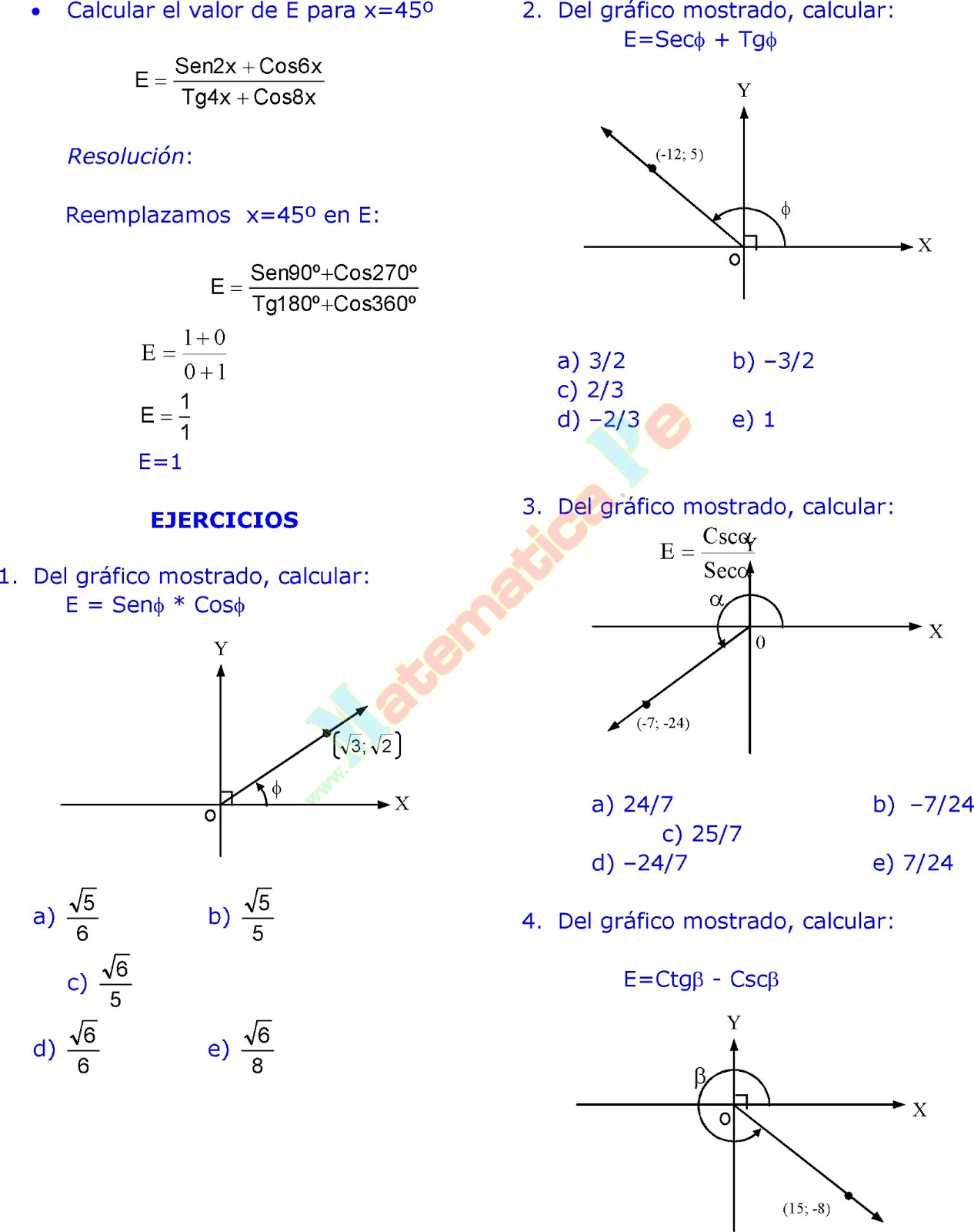 RAZONES TRIGONOMÉTRICAS DE ÁNGULOS EN POSICIÓN NORMAL O STANDAR ...