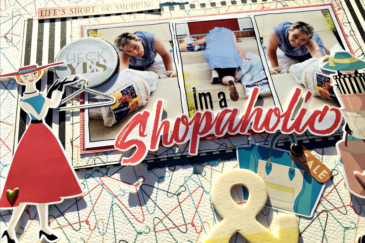 Scrap, Paper, Scissors: I'm a Shopaholic scrapbook layout with Carta Bella