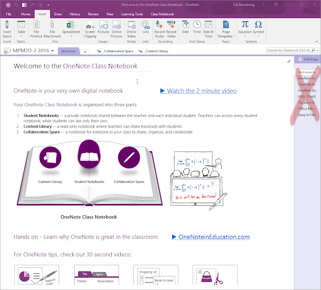 Page One of your OneNote Class Notebook – OneNoteSchool