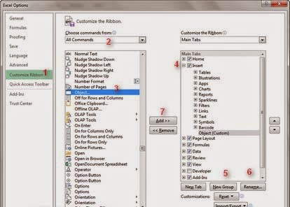 Cara menampilkan Insert Object pada ribbon di microsoft excel 2013 ...