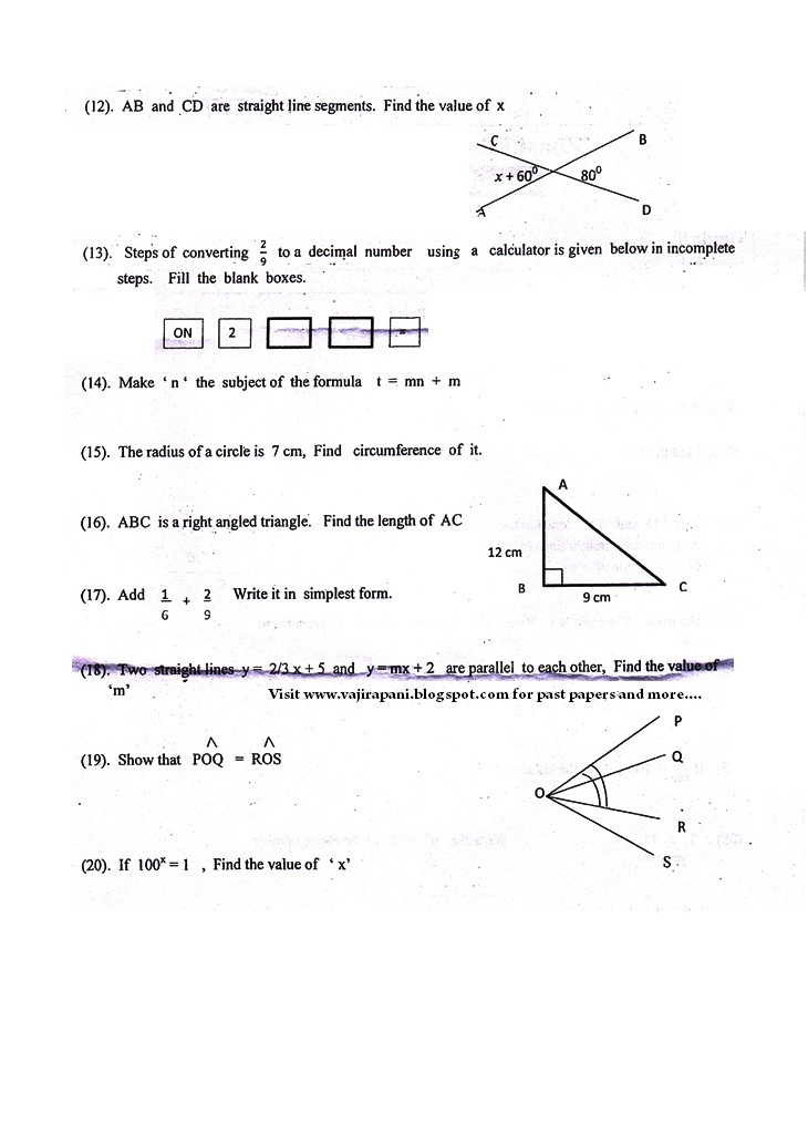 Past papers: Grade 9