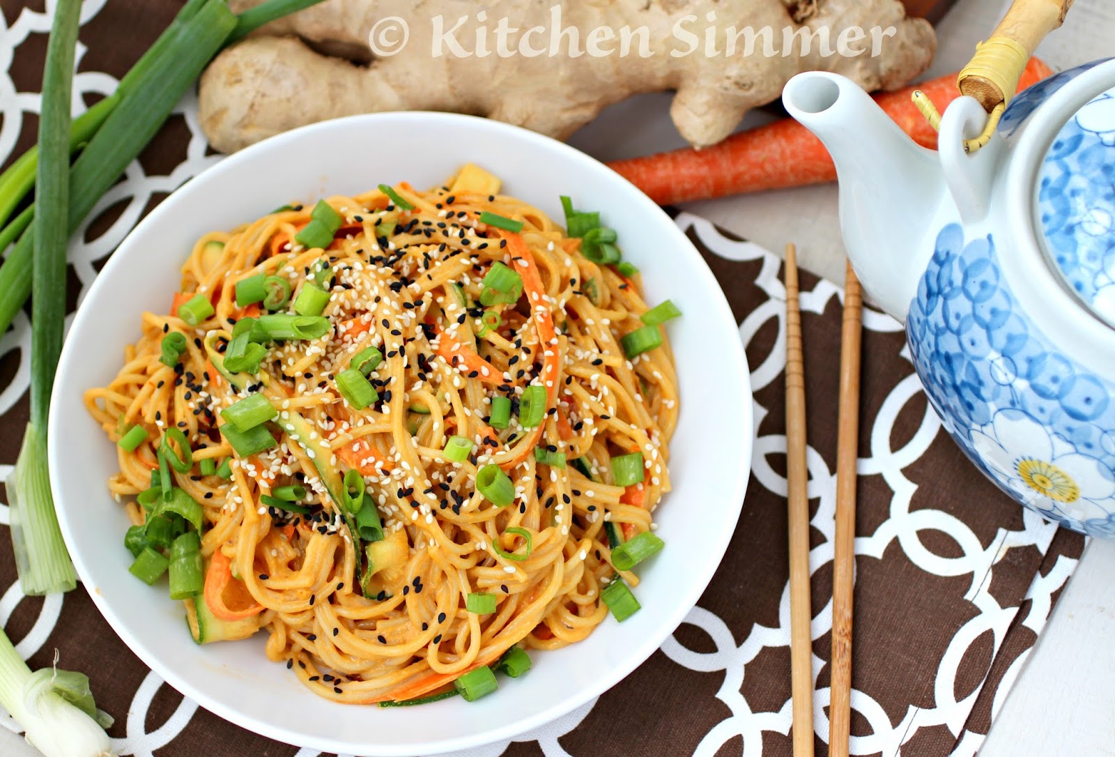 Kitchen Simmer: Asian Sesame Noodles with Zucchini and Carrot Ribbons