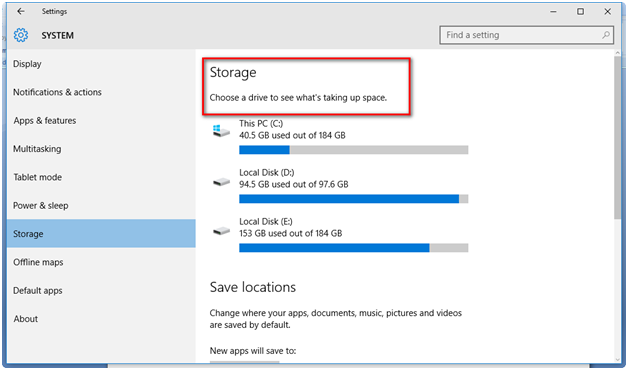 Storage Options In Windows 10