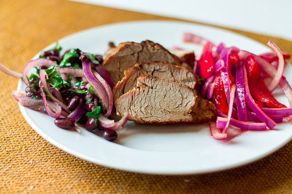 Cumin Pork with Adobo Black Beans and Red Pepper Salad | Foodie in WV